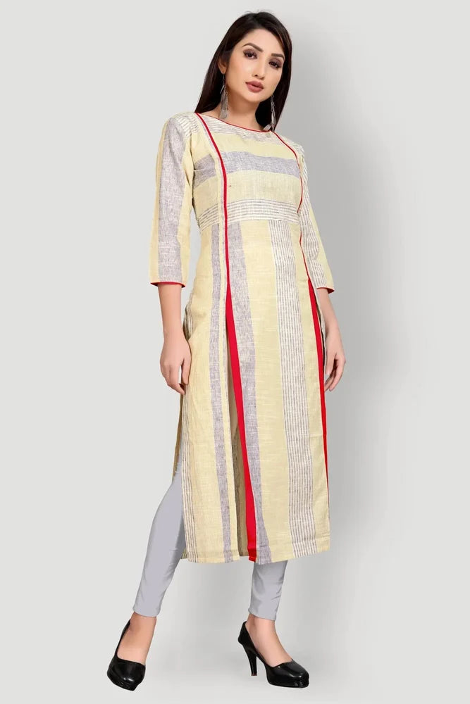 Elegant Cream Cotton Kurti with Front Slit – Urslook